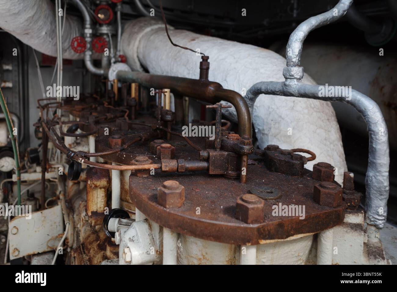 A detailed close-up of old and rusty industrial machinery, likely from ...