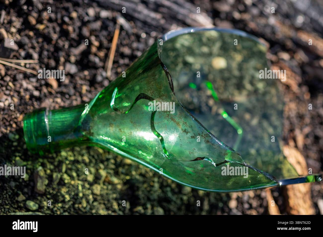 After Wildfire: Burnt Glass Shards on Charred Soil Stock Photo - Alamy