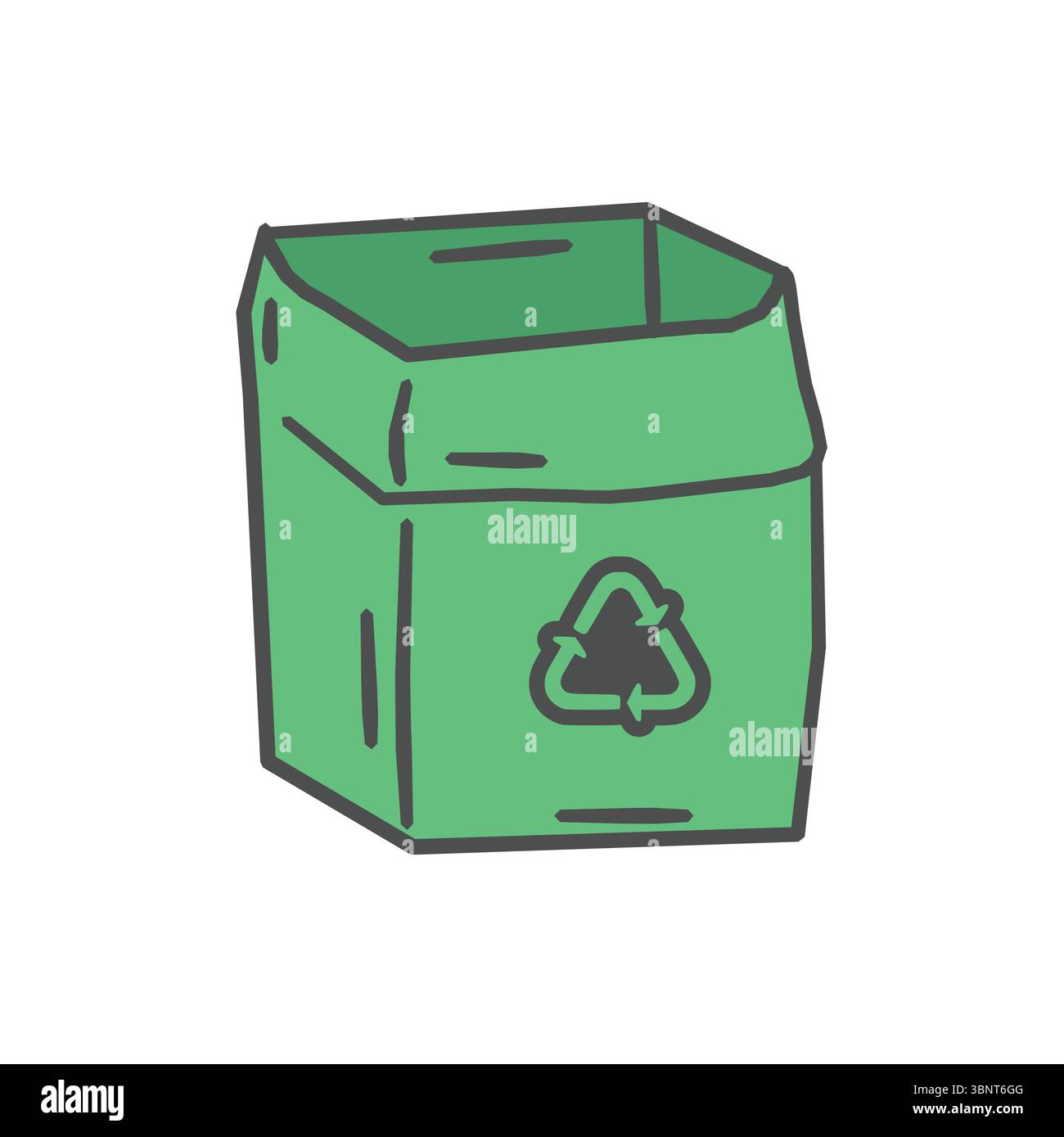 Hand-drawn green recycling bin, ideal for eco-friendly, sustainability ...