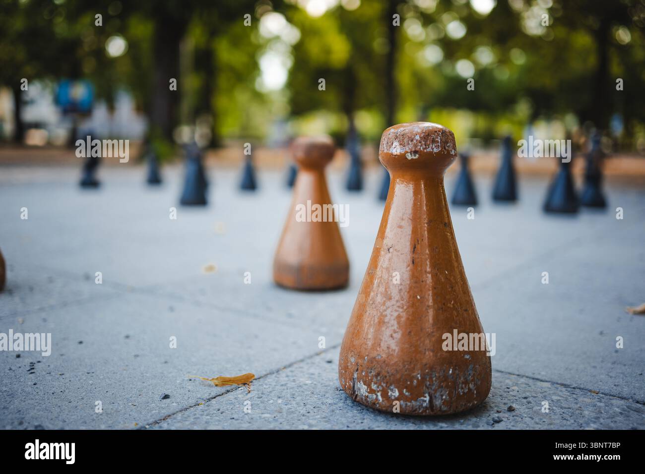 Large, wooden peon chess piece as part of a public park giant chess ...
