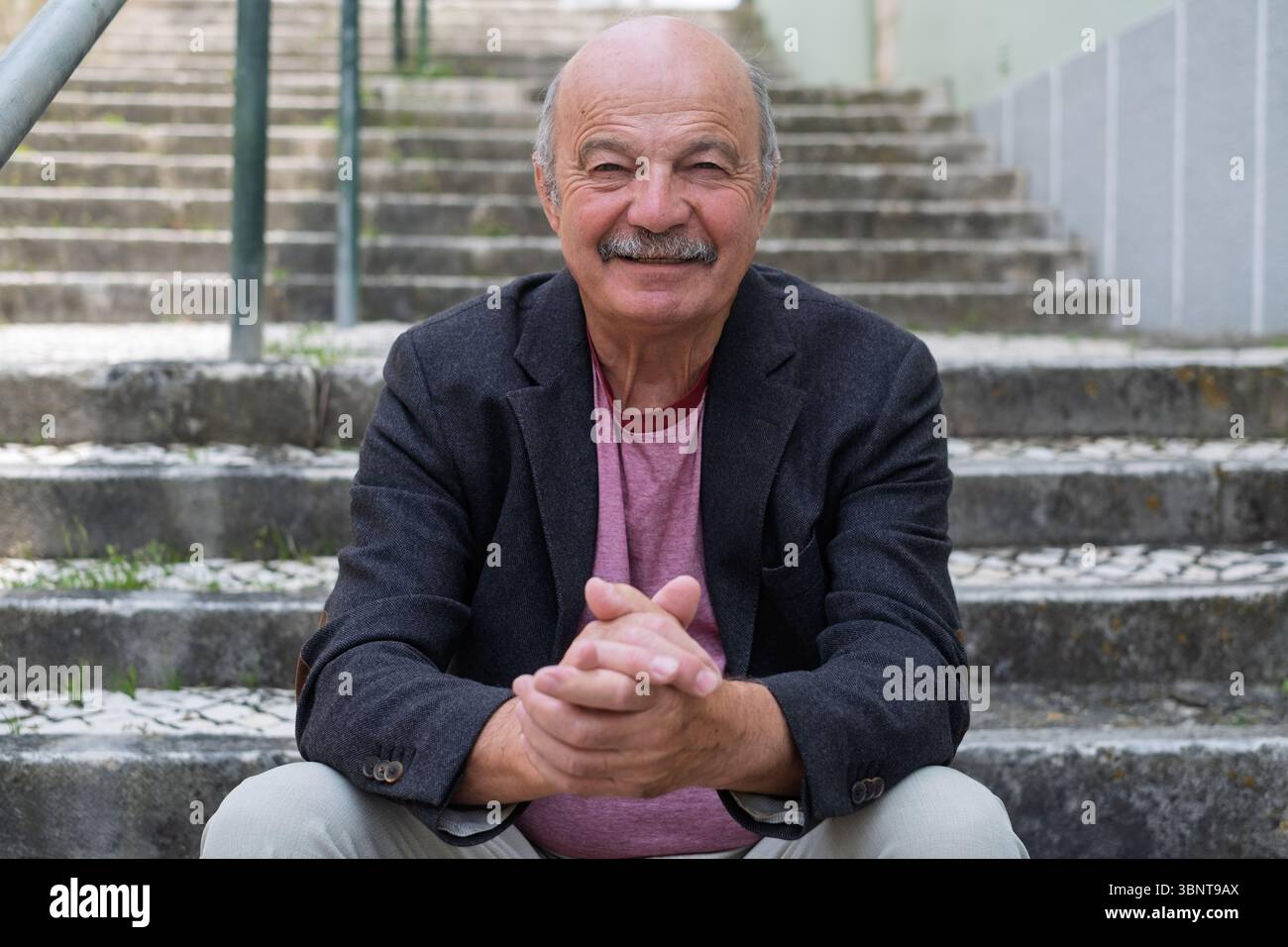 Elderly Man Sitting on Stair Steps, Resting and Remembering His Youth ...