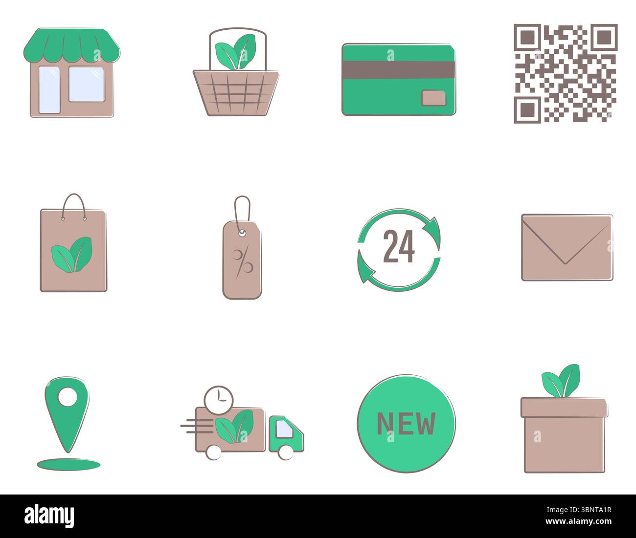 Eco-friendly shopping icons,sustainability and convenience in retail ...