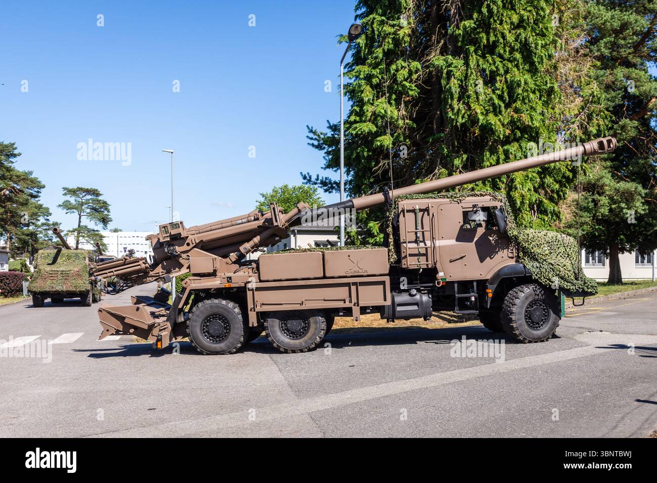 Convoy of three French Army's CAESAR howitzers, 155 mm self-propelled ...
