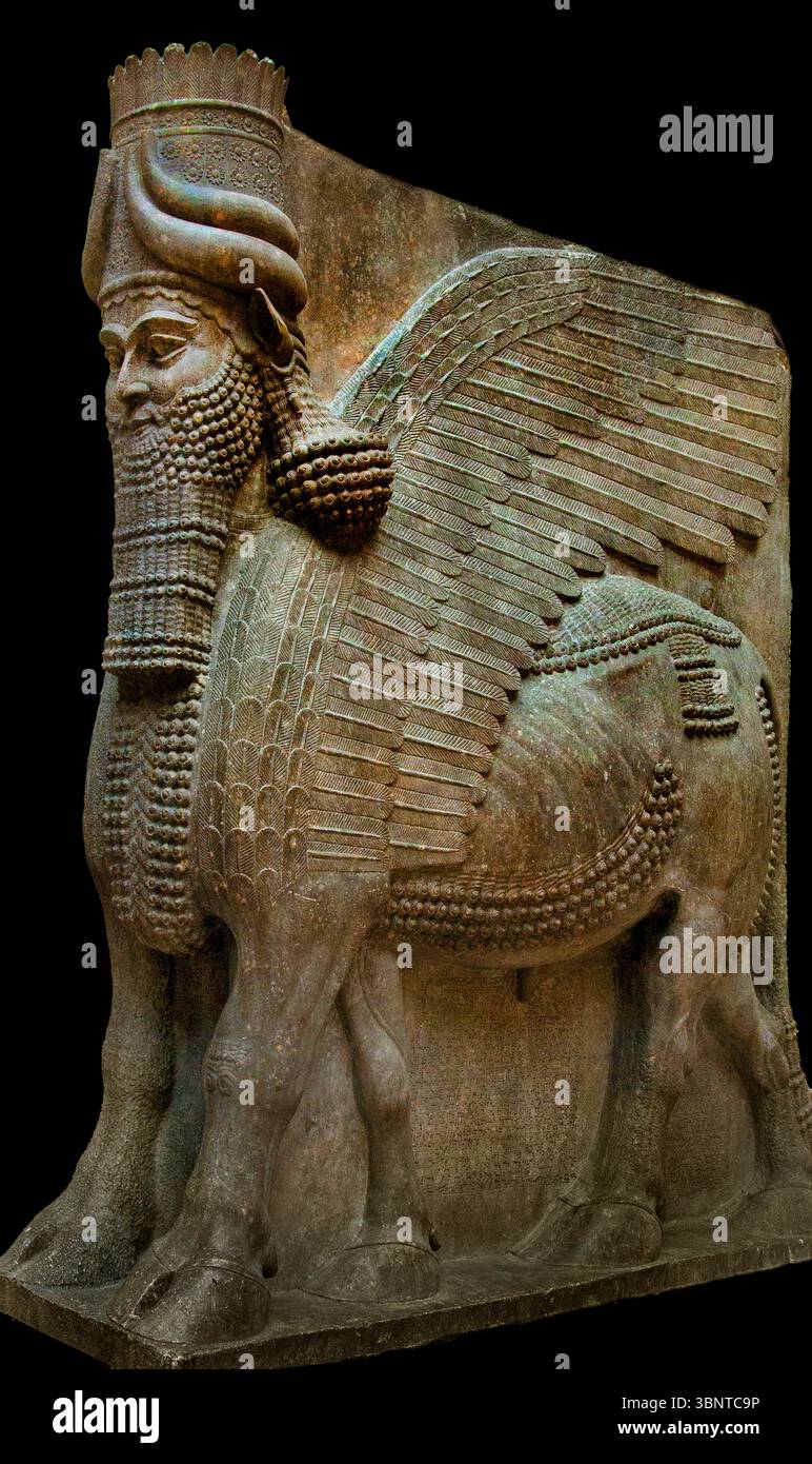 Winged human headed bull Neo Assyrian palace of Sargon II 721-705 BC ...