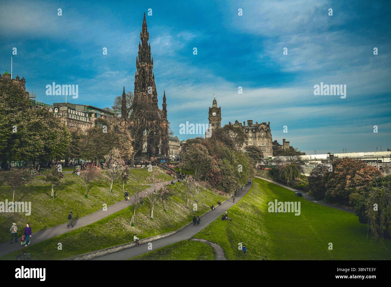 Edinburgh Scotland with tourists walking along historic roads Stock ...