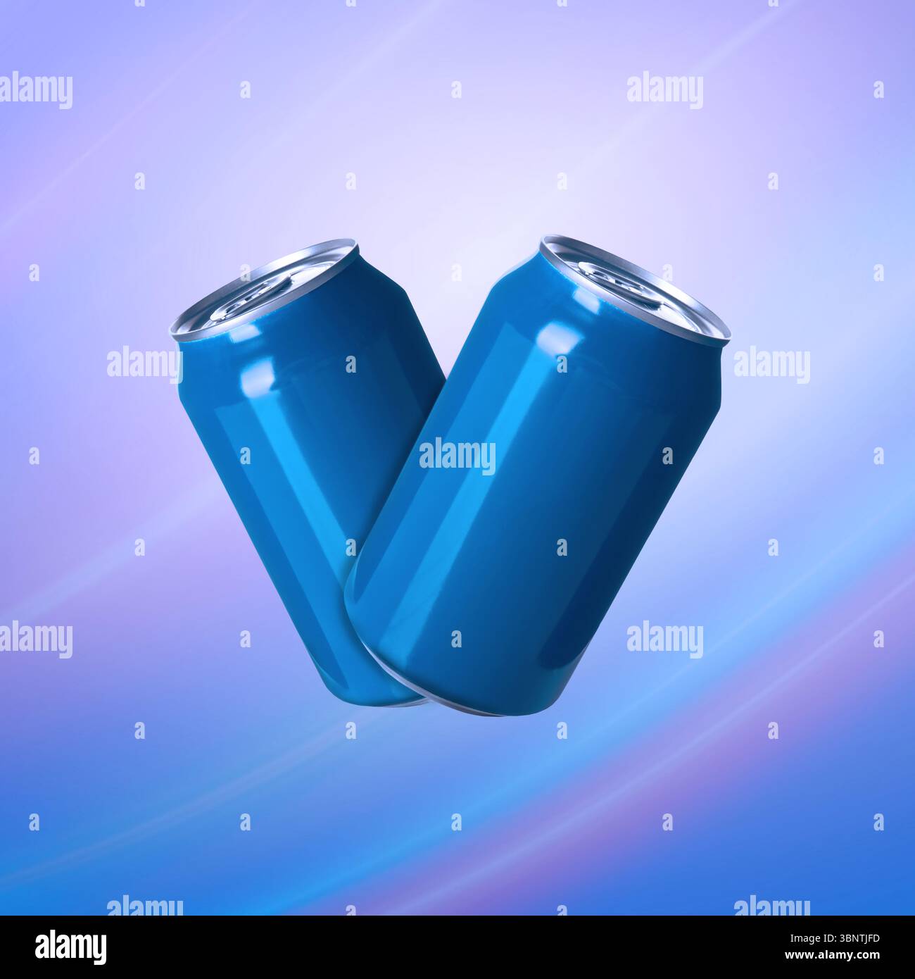 Aluminum cans in air on light blue gradient background Stock Photo - Alamy