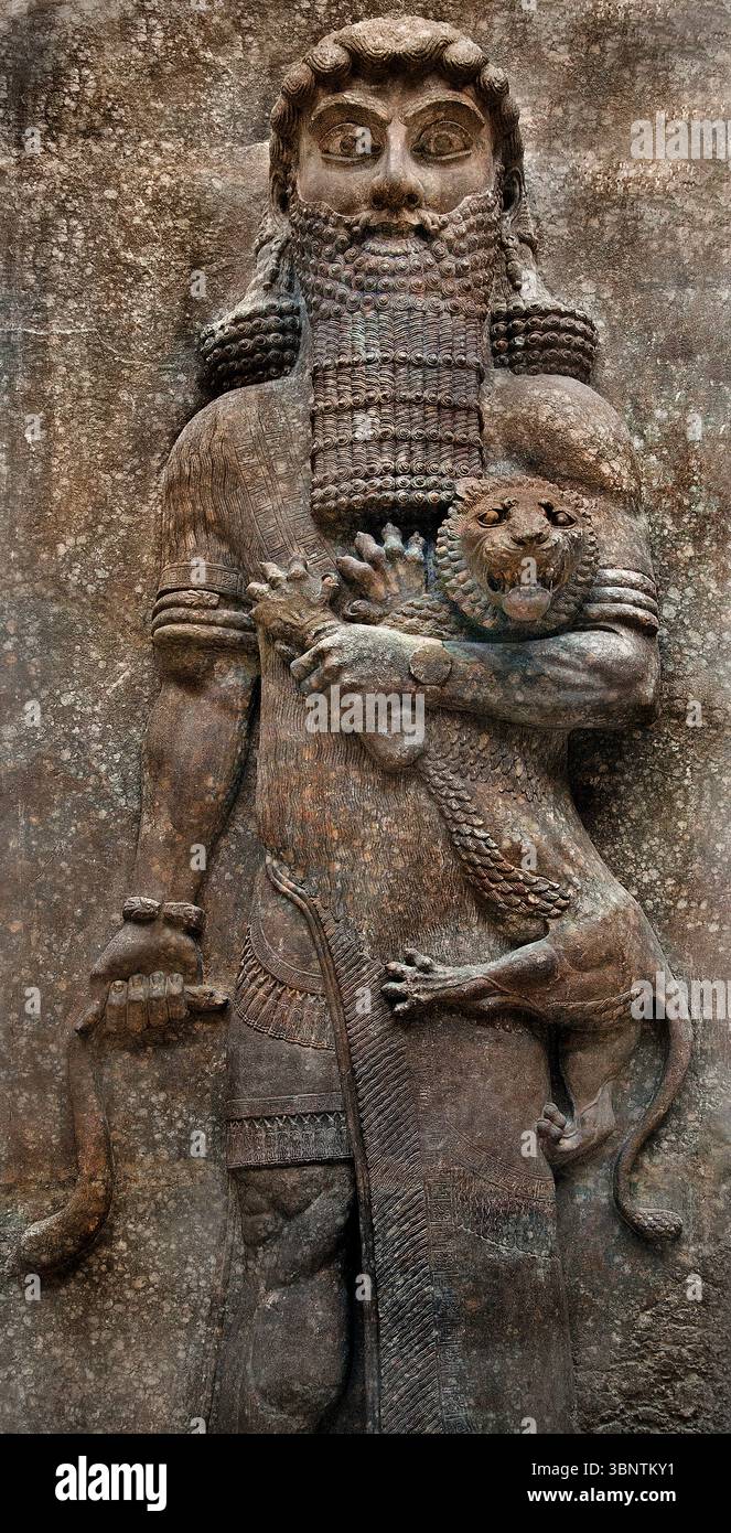 Hero mastering a lion Neo Assyrian palace of Sargon II 721-705 BC ...