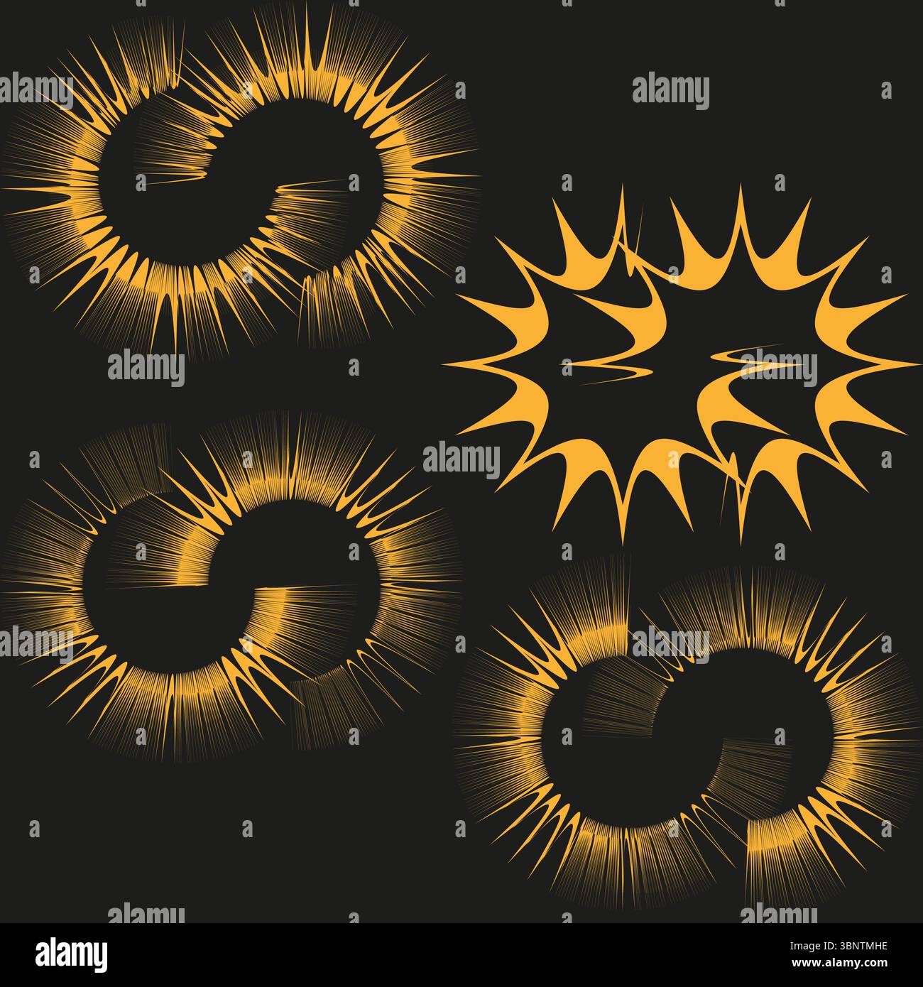 Fiery S icons. Glowing gold pattern. Radiant loop Vector. Dark backdrop ...