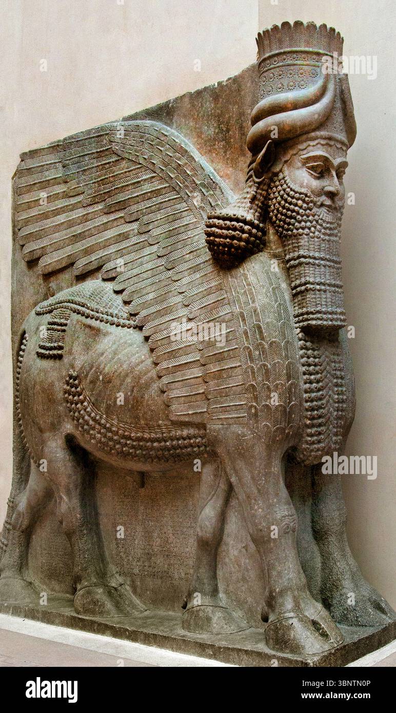 Winged human headed bull Neo Assyrian palace of Sargon II 721-705 BC ...