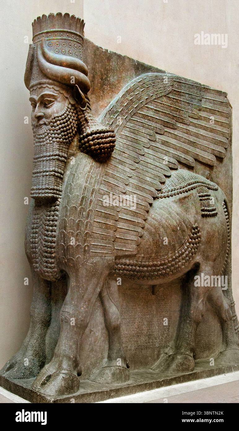 Winged human headed bull Neo Assyrian palace of Sargon II 721-705 BC ...