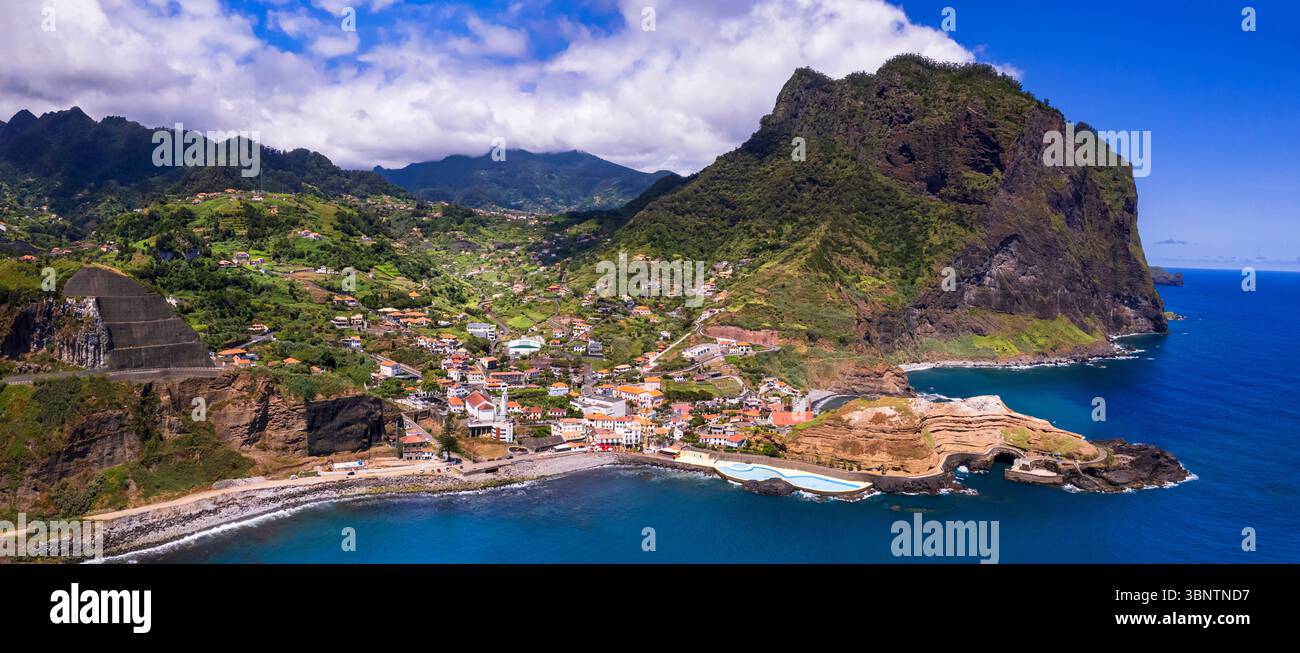 amazing Madeira island nature scenery. aerial panorama of beautiful ...