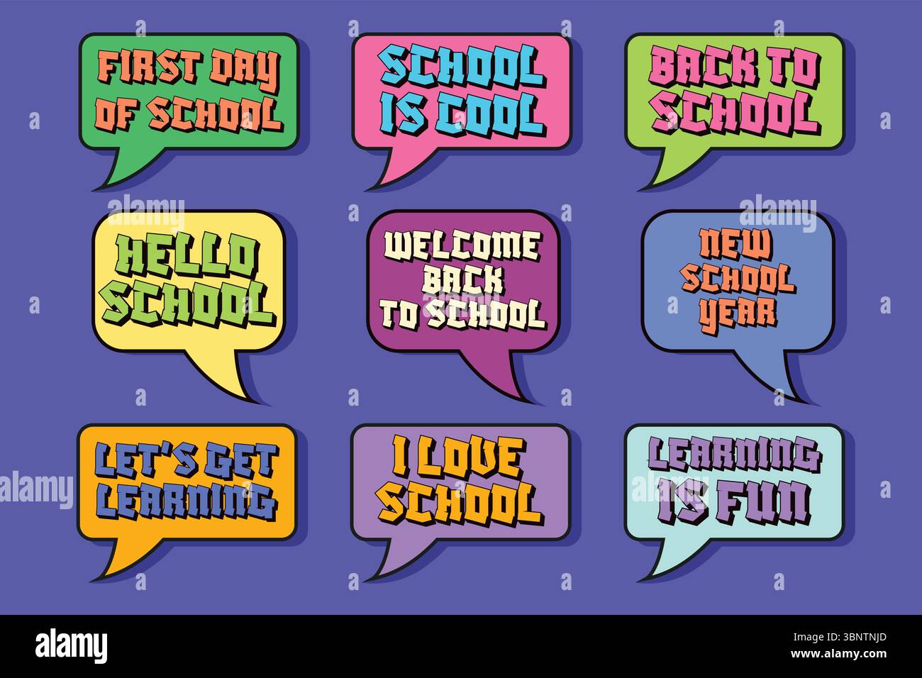 Back to School Speech Bubbles with Motivational Quotes Flat Vector ...