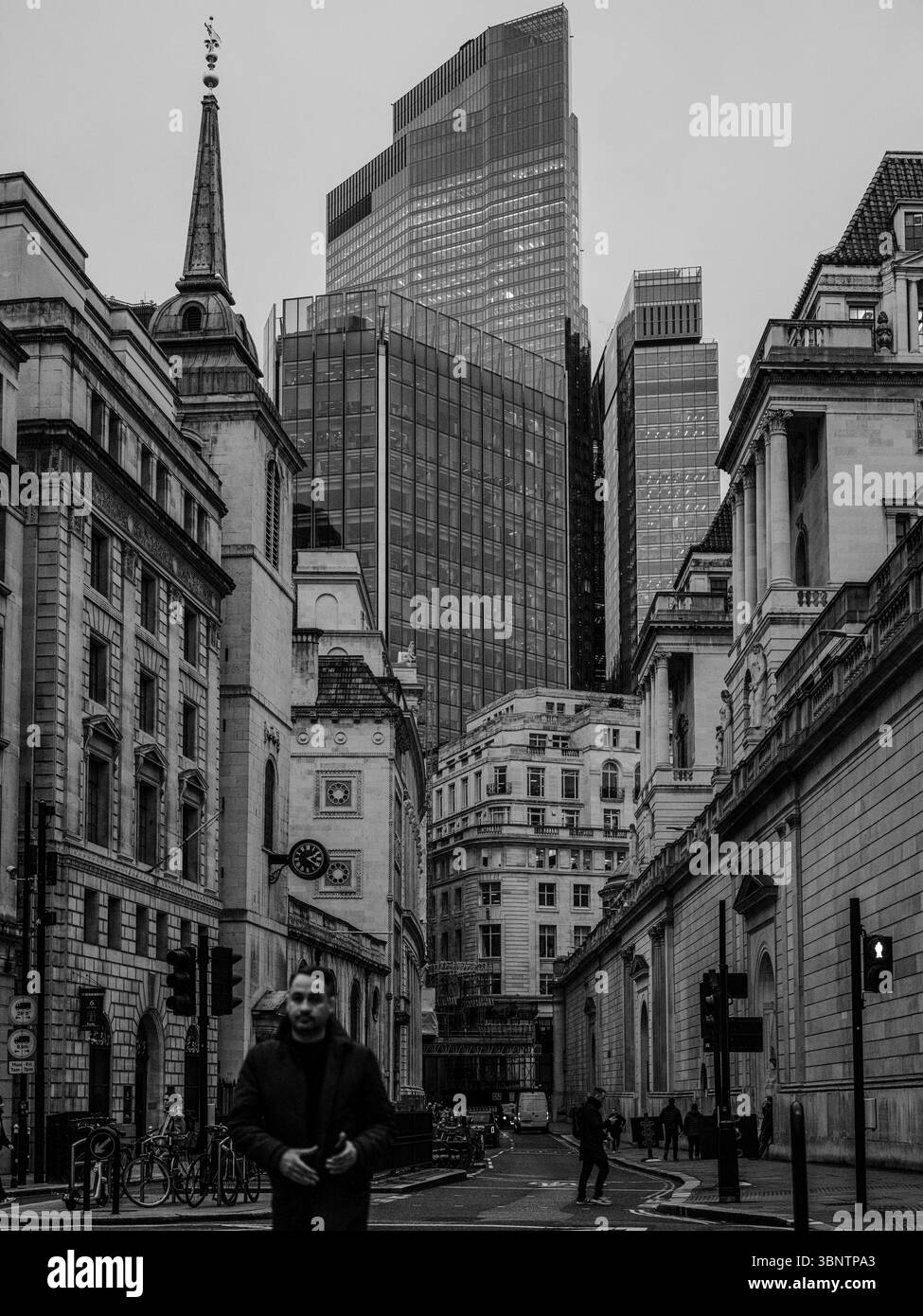 London, UK, 11 Dec 2024. Street view near Bank Station with modern ...