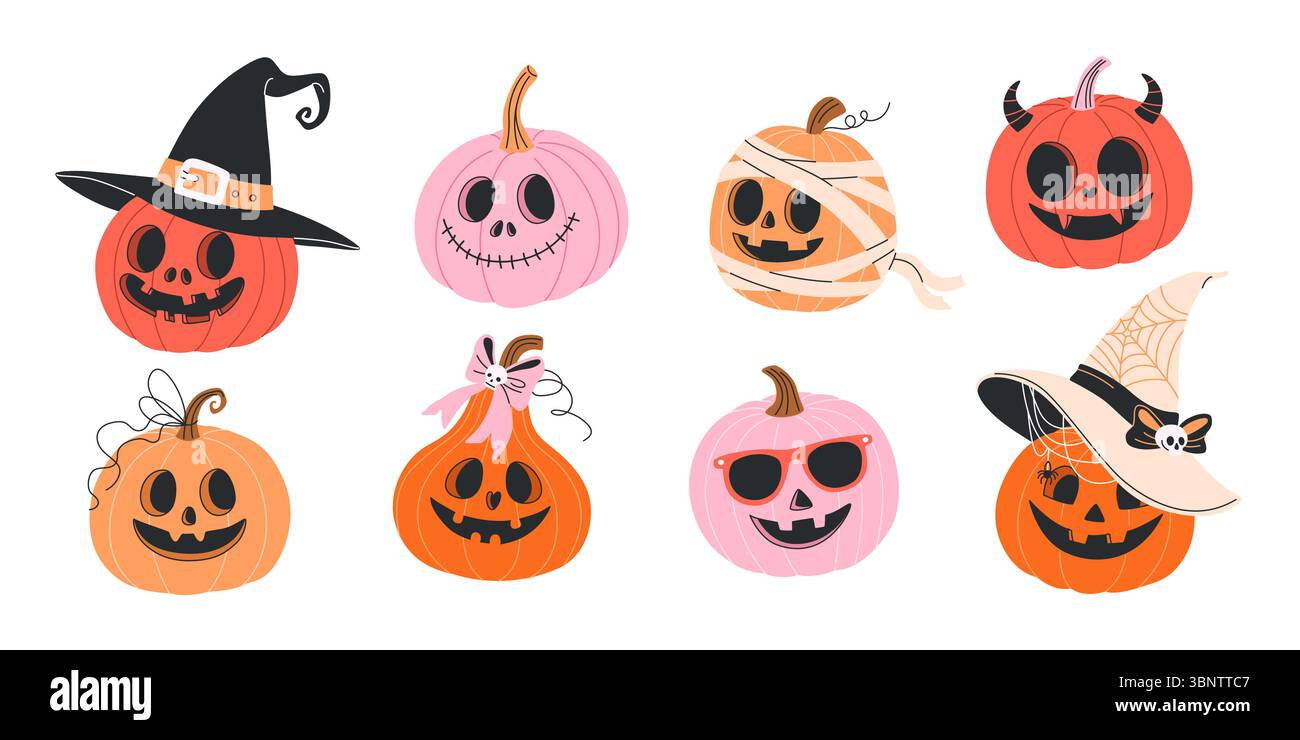 Cute Halloween pumpkin clip art set Stock Vector Image & Art - Alamy