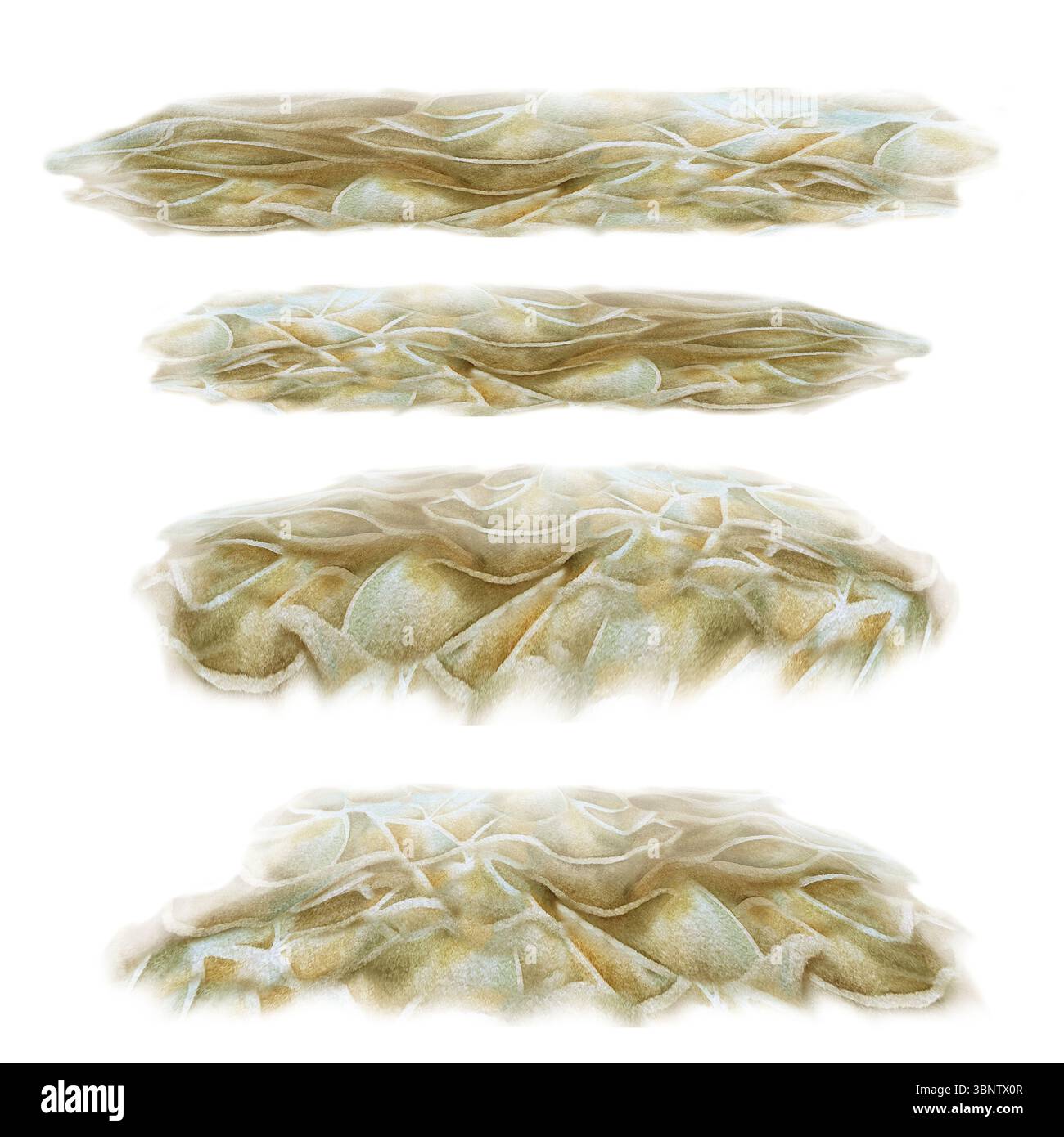 Set of watercolor hand-painted seabed surfaces with sand dunes with ...