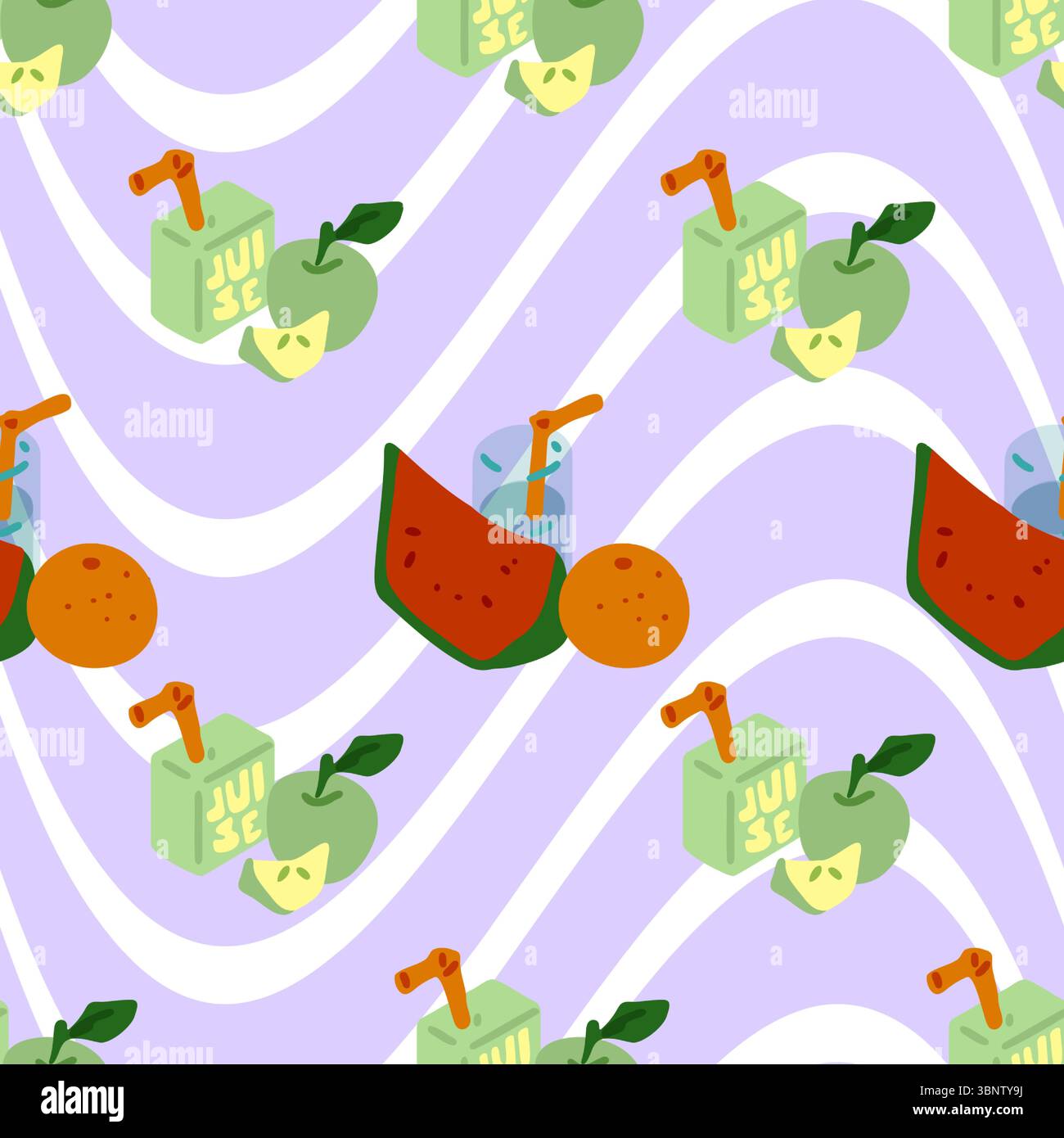 Fresh Fruit Juice Pattern. Seamless pattern with fruits and juice packs ...