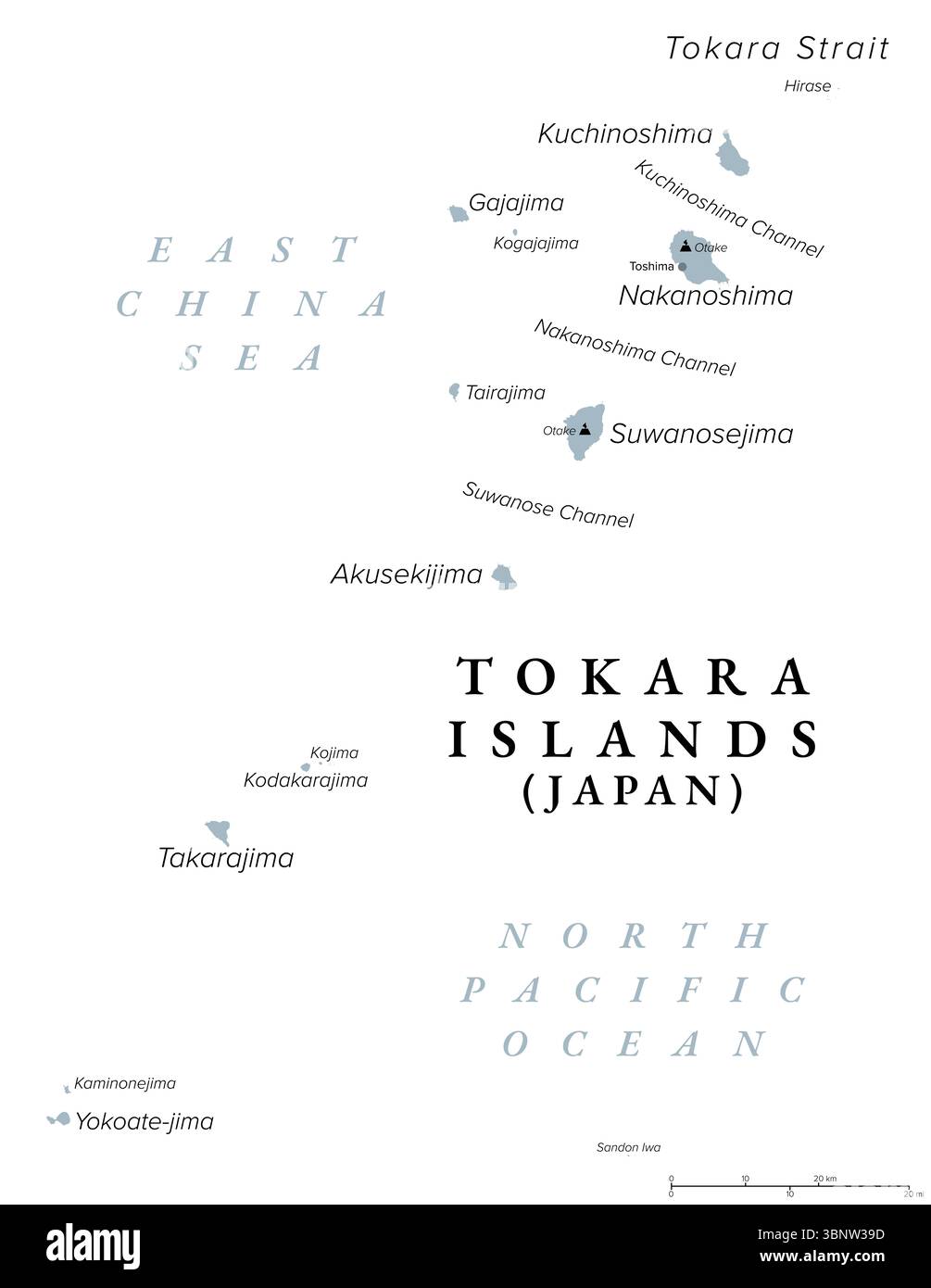 Tokara Islands, island group of Japan, gray political map. Archipelago ...