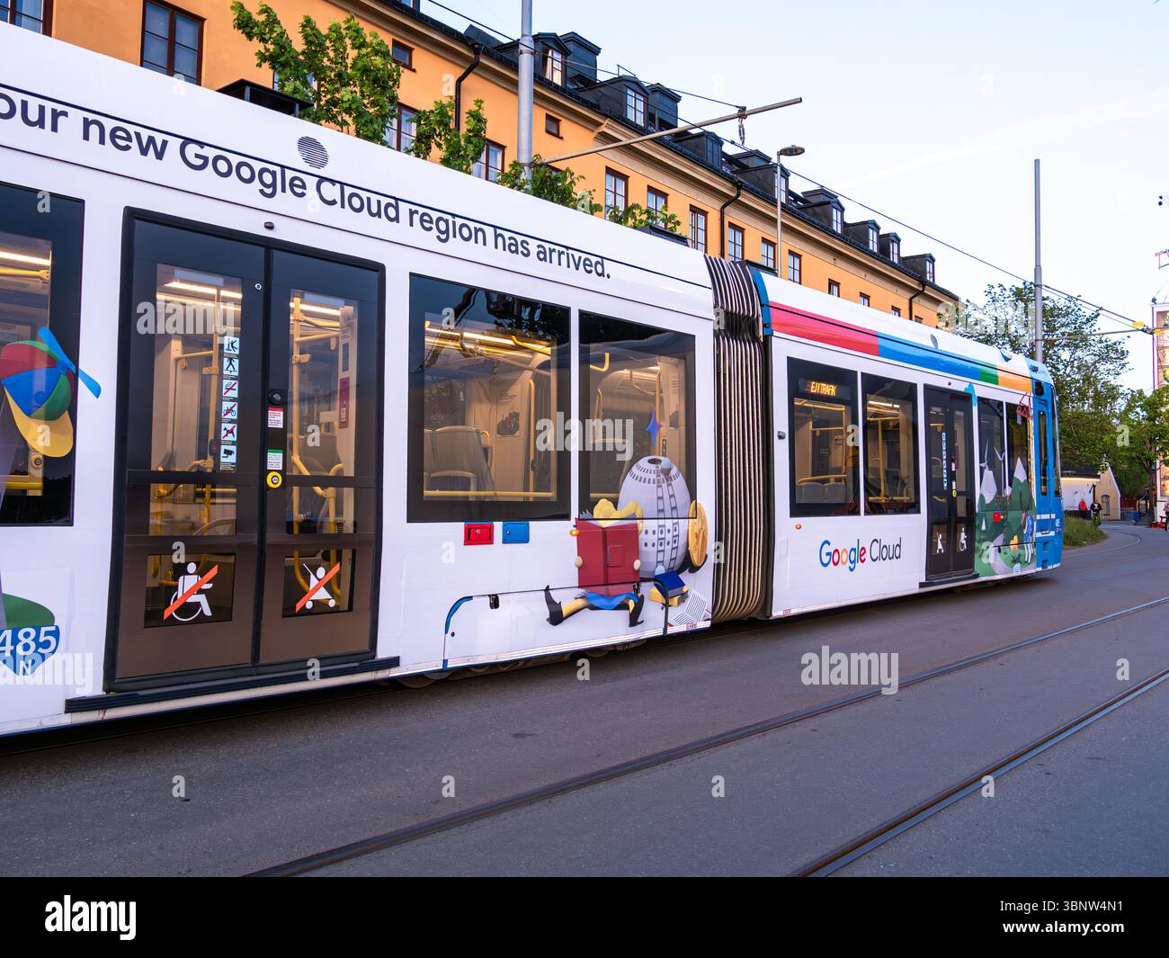 Stockholm, Sweden - June 3 2025: A colorful tram featuring ...