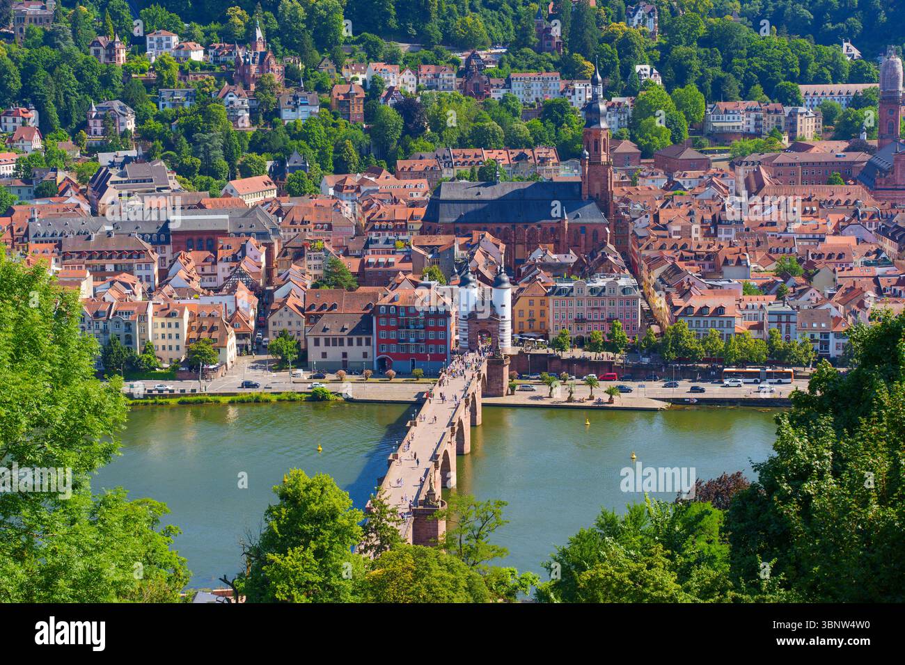Aerial view of the Old Bridge and Heidelberg cityscape, showcasing ...