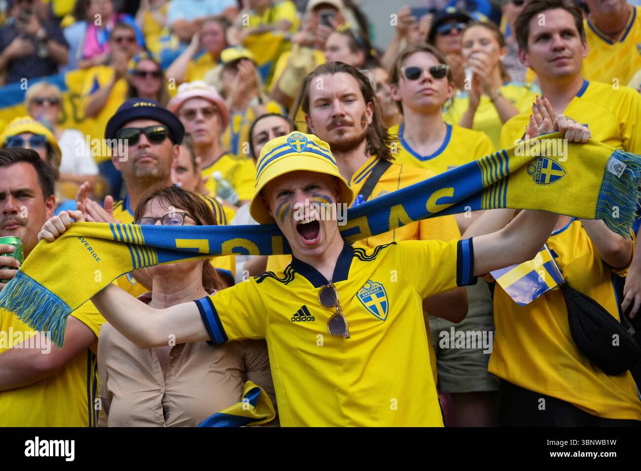 Swedish fans cheer ahead of the Euro 2025, group C, soccer match ...