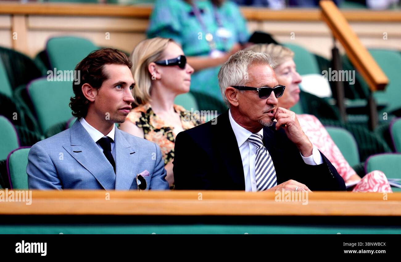 Gary Lineker and Angus Lineker in the Royal Box on day five of the 2025 ...