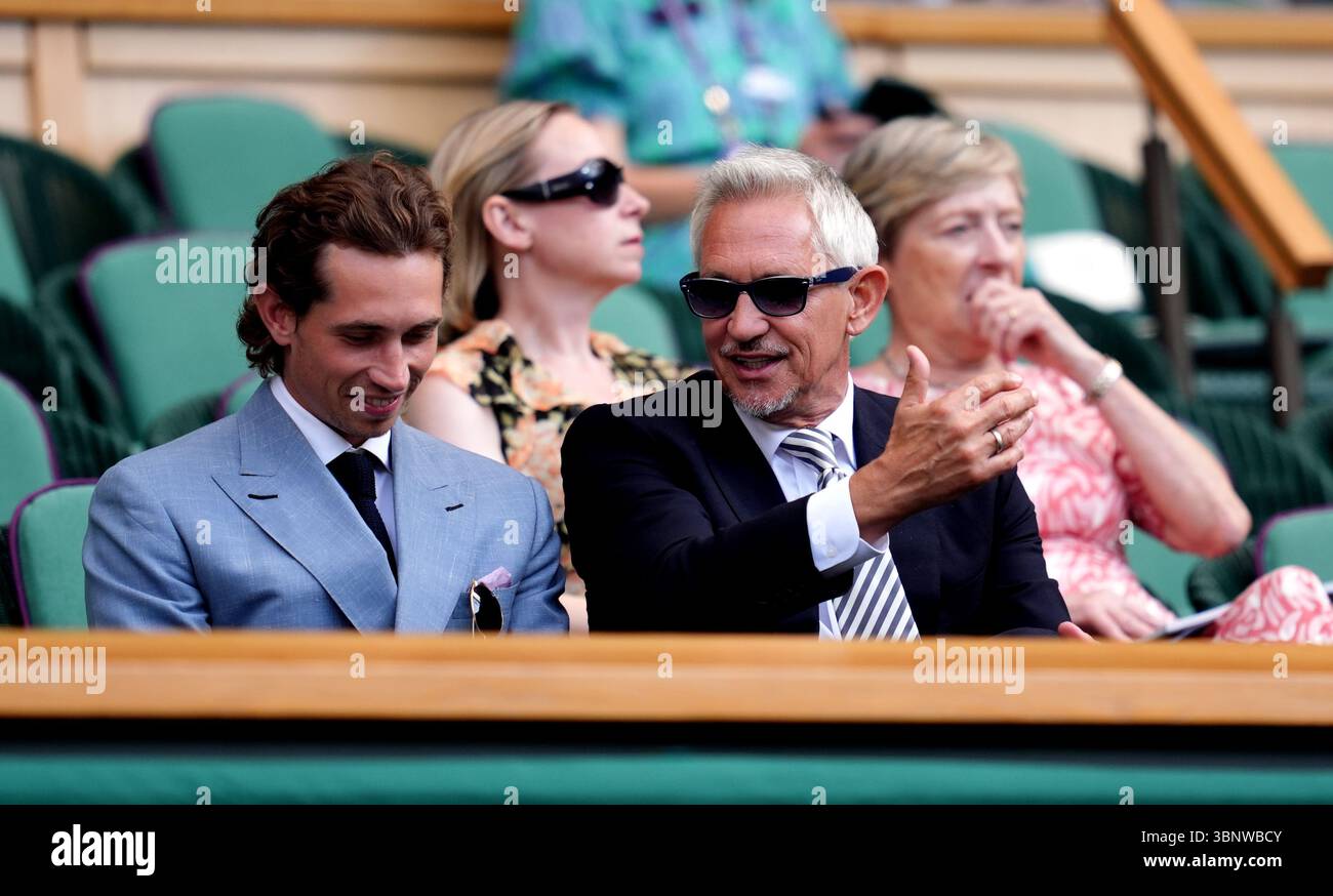 Gary Lineker and Angus Lineker in the Royal Box on day five of the 2025 ...