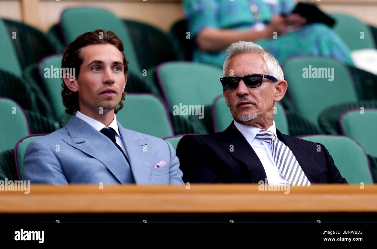 Gary Lineker and Angus Lineker in the Royal Box on day five of the 2025 ...