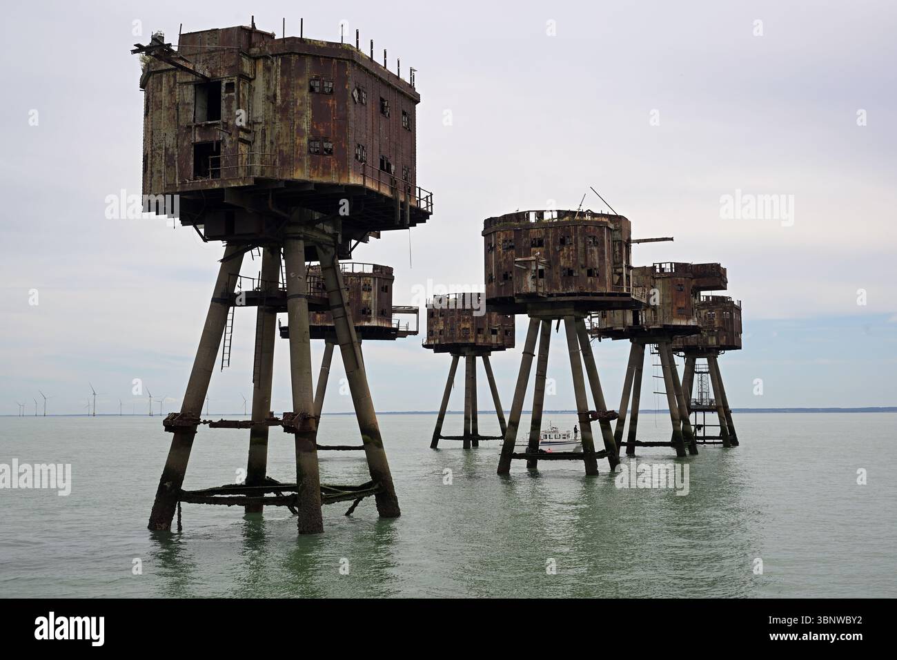 Standing eerily rising from the River Thames the Red Sands Forts are a ...