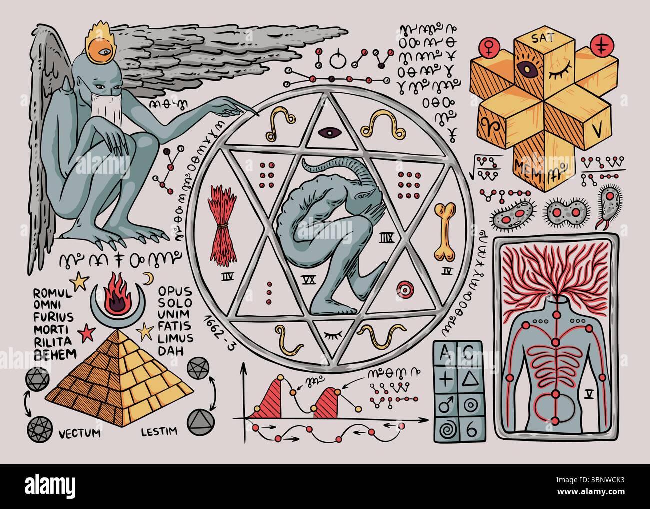 Magic symbols. Satanic demon spell. Ritual mystic drawing for ...