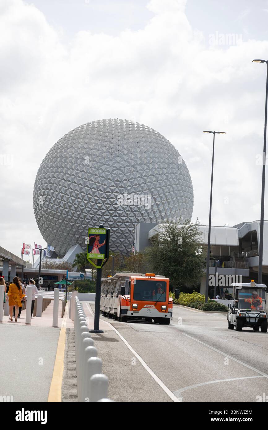 Spaceship Earth, the landmark of EPCOT. EPCOT is a theme park at the ...