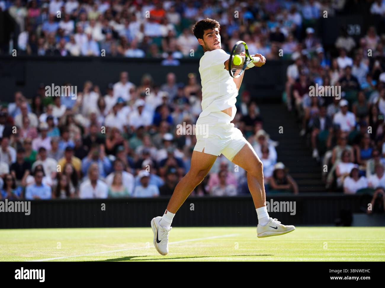 Carlos Alcaraz during his match against Jan-Lennard Struff on day five of the 2025 Wimbledon ...