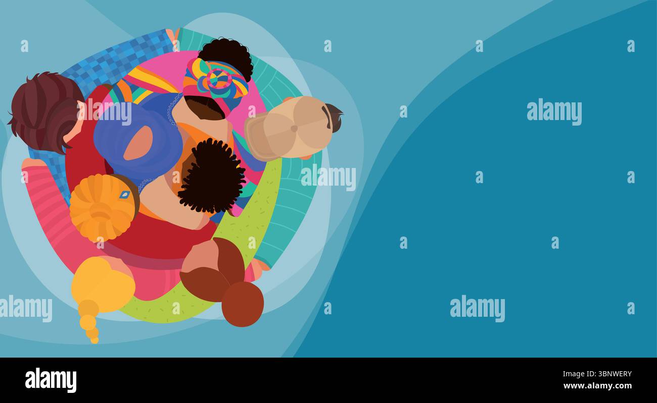 Diverse team united in a circle top view. Collaboration Inclusion and ...