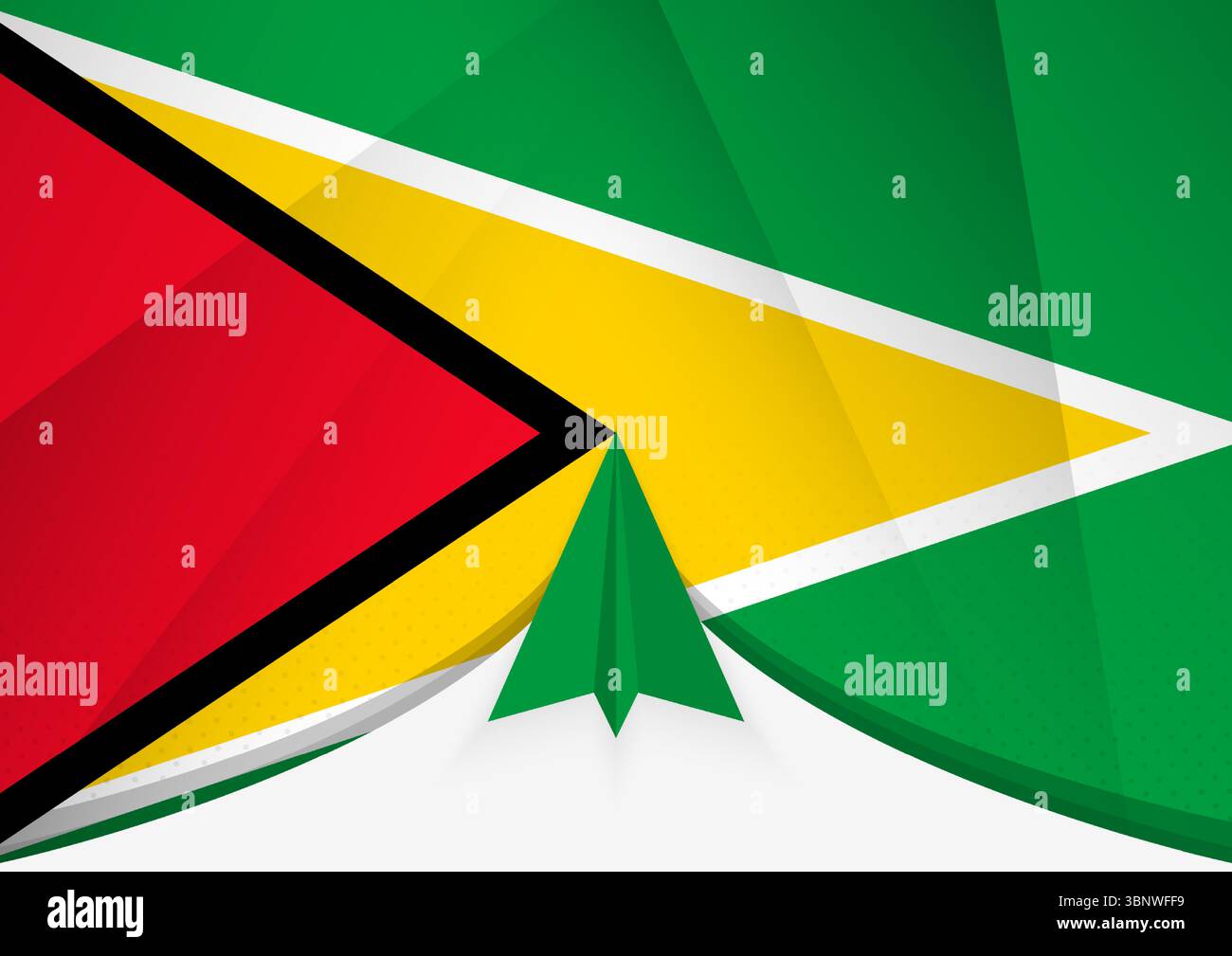 Guyana Flag with Abstract Paper Airplane Design, National Flag in a ...