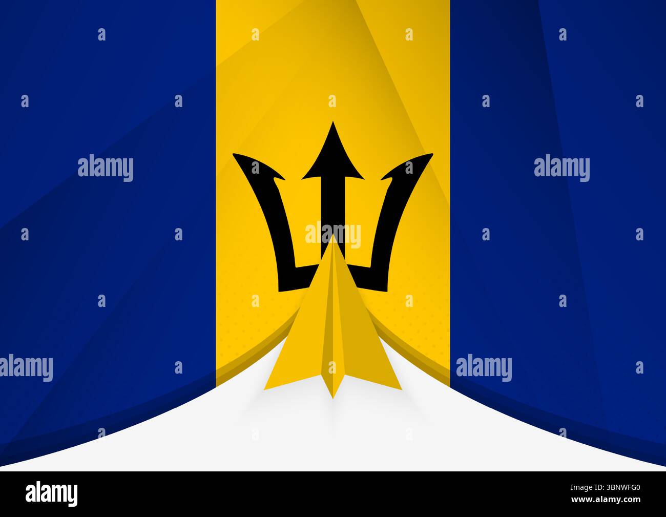 Barbados Flag with Abstract Paper Airplane Design, National Flag in a ...