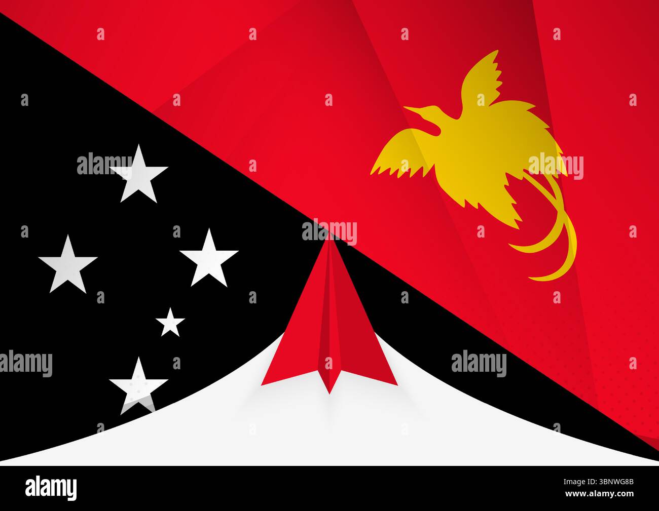 Papua New Guinea Flag with Abstract Paper Airplane Design, National ...