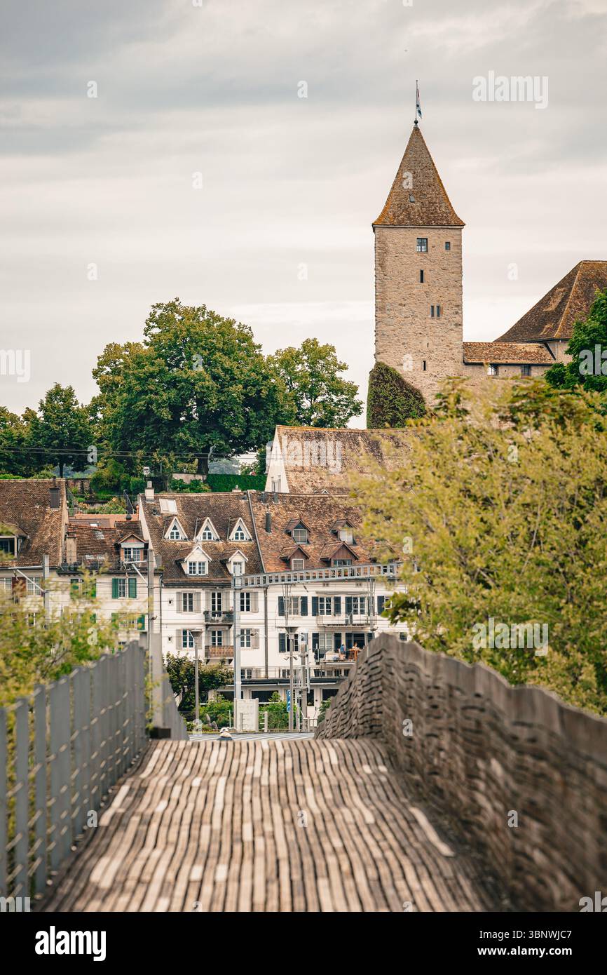 A vertical view of the historic old town of Rapperswil, Switzerland ...