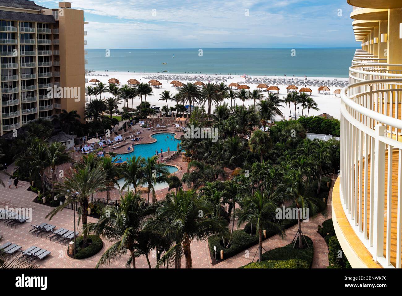 Resort Pool and Beach View from a Hotel Balcony, JWR Marriott, Marco ...