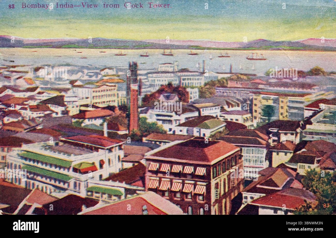 Bombay Mumbai India, from Clock Tower, approx 1910s postcard ...