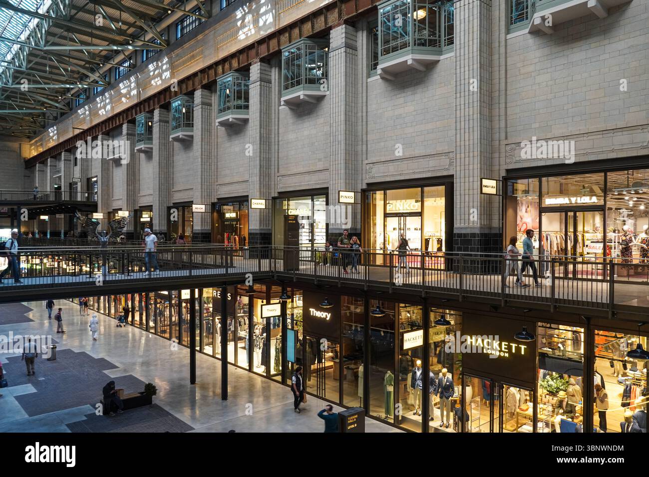 Art Deco interior of Battersea Power Station with shops and restaurants ...