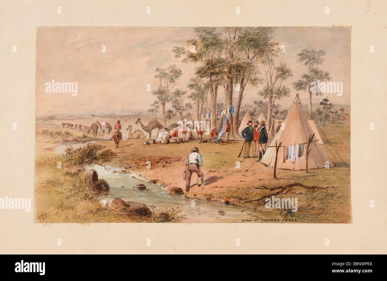 Camp at Cooper's Creek, Australia. Vintage Lithograph from Burke and ...