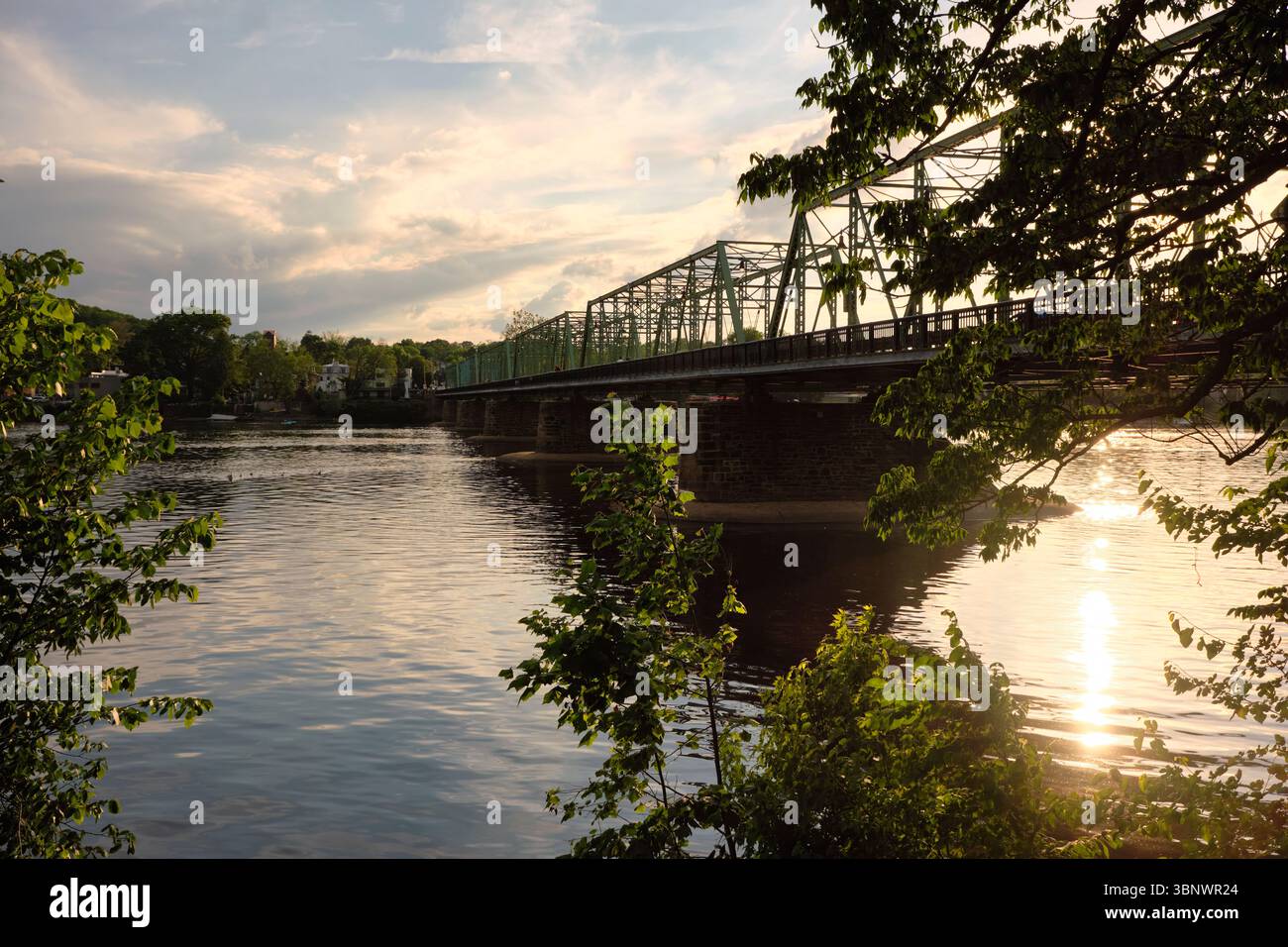 Sunset at The New Hope-Lambertville Bridge, Looking Towards New Hope ...