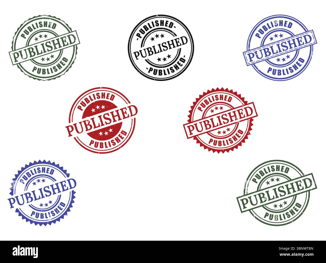 Collection of published stamp designs for branding and marketing ...