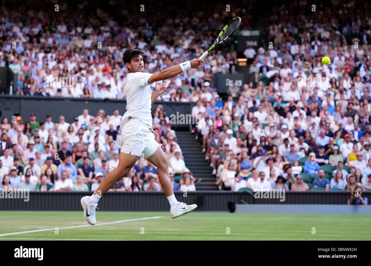Carlos Alcaraz during his match against Jan-Lennard Struff on day five of the 2025 Wimbledon ...