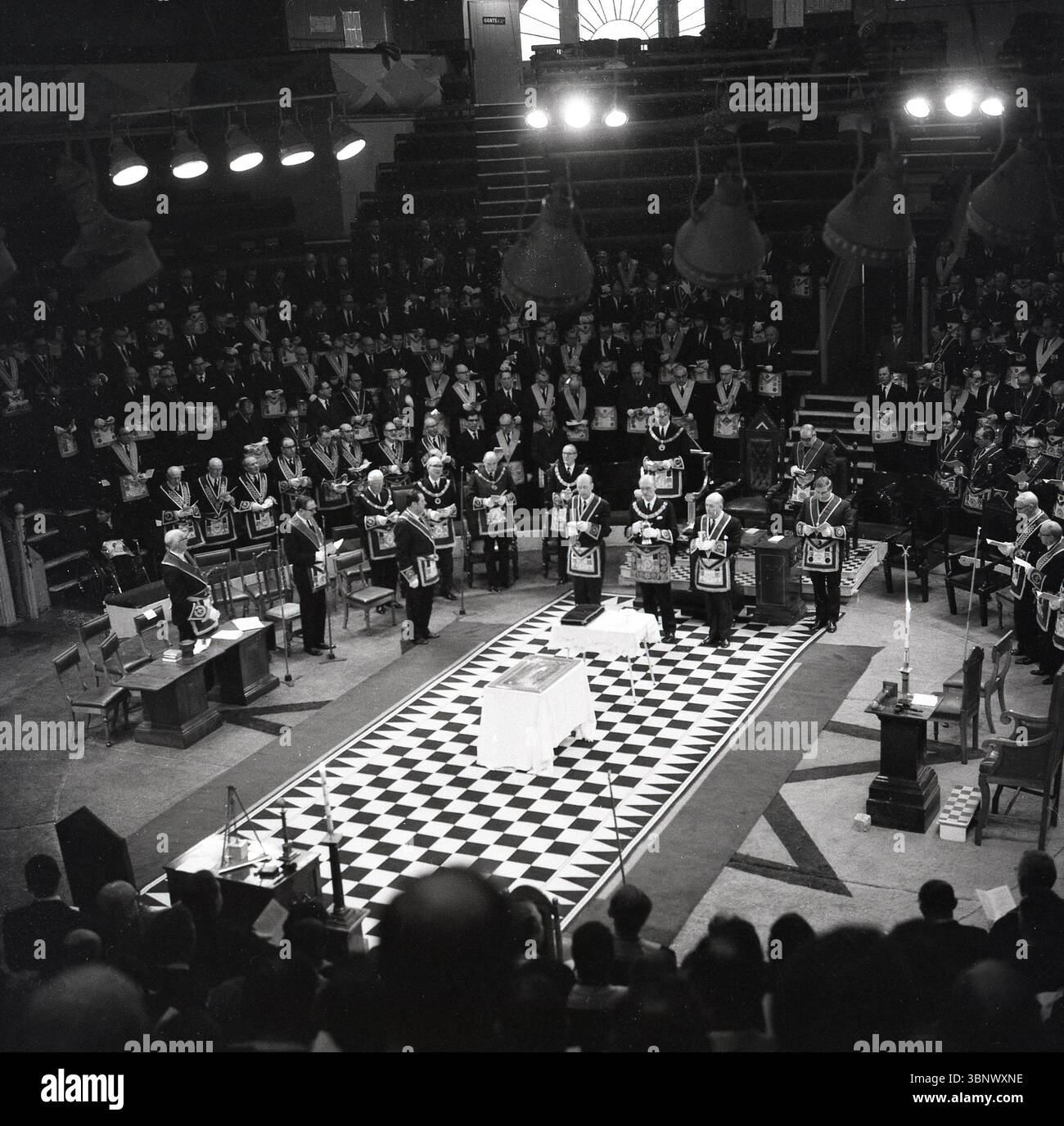 1960s, historical, an official initiation or ceremony of the masons ...