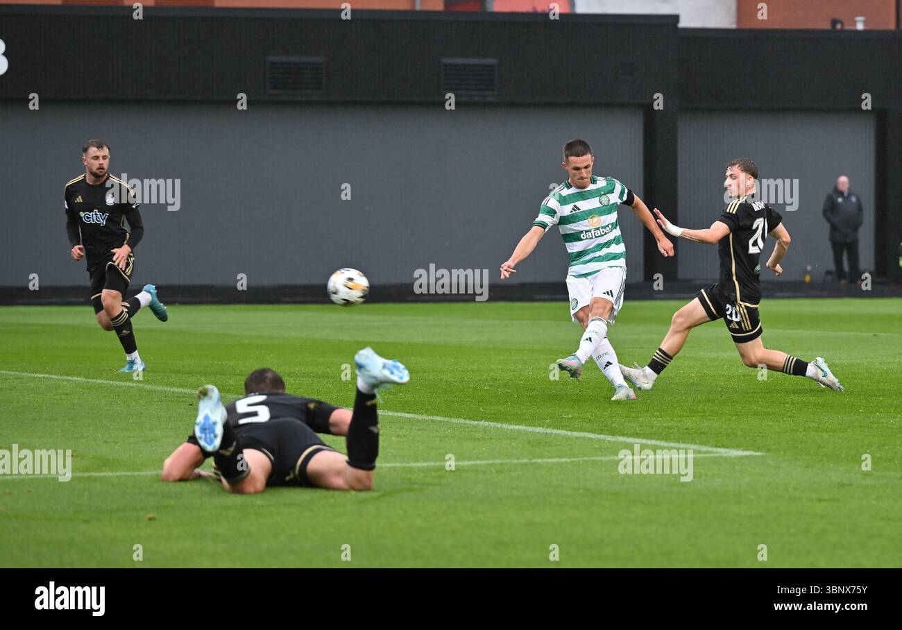 Glasgow, UK. 4th July, 2025. Johnny Kenny of Celtic scores to make it 0 ...