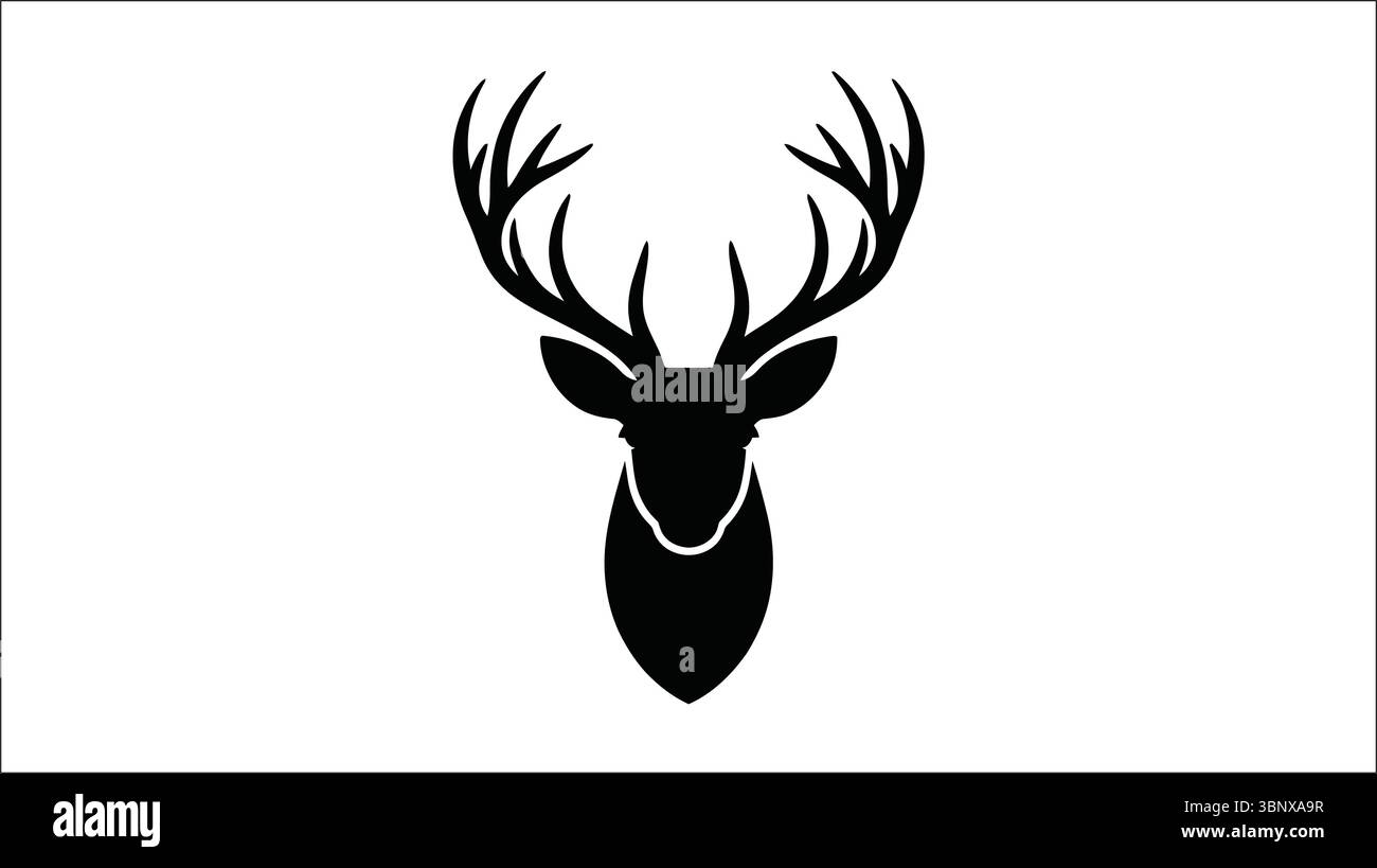 Minimalist deer head silhouette with antlers and shadow on light ...
