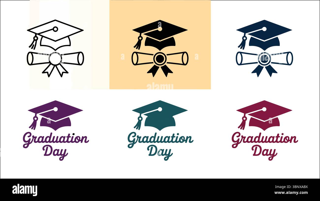 Graduation cap and diploma icon set in multiple styles and colors Stock ...