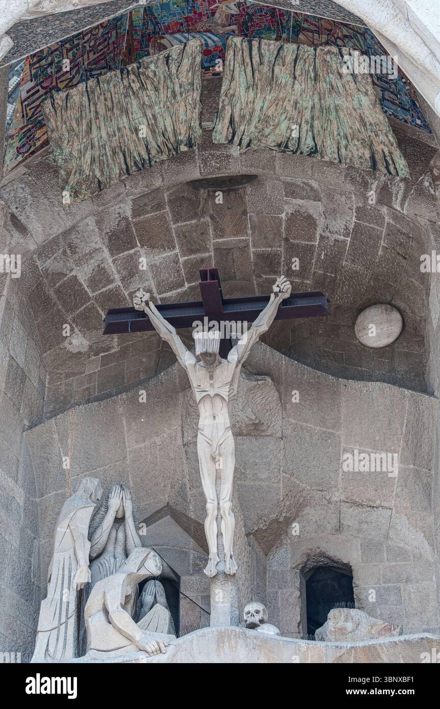 Christ crucified from the Passion facade in the Sagrada Familia in Barcelona Spain Stock Photo ...