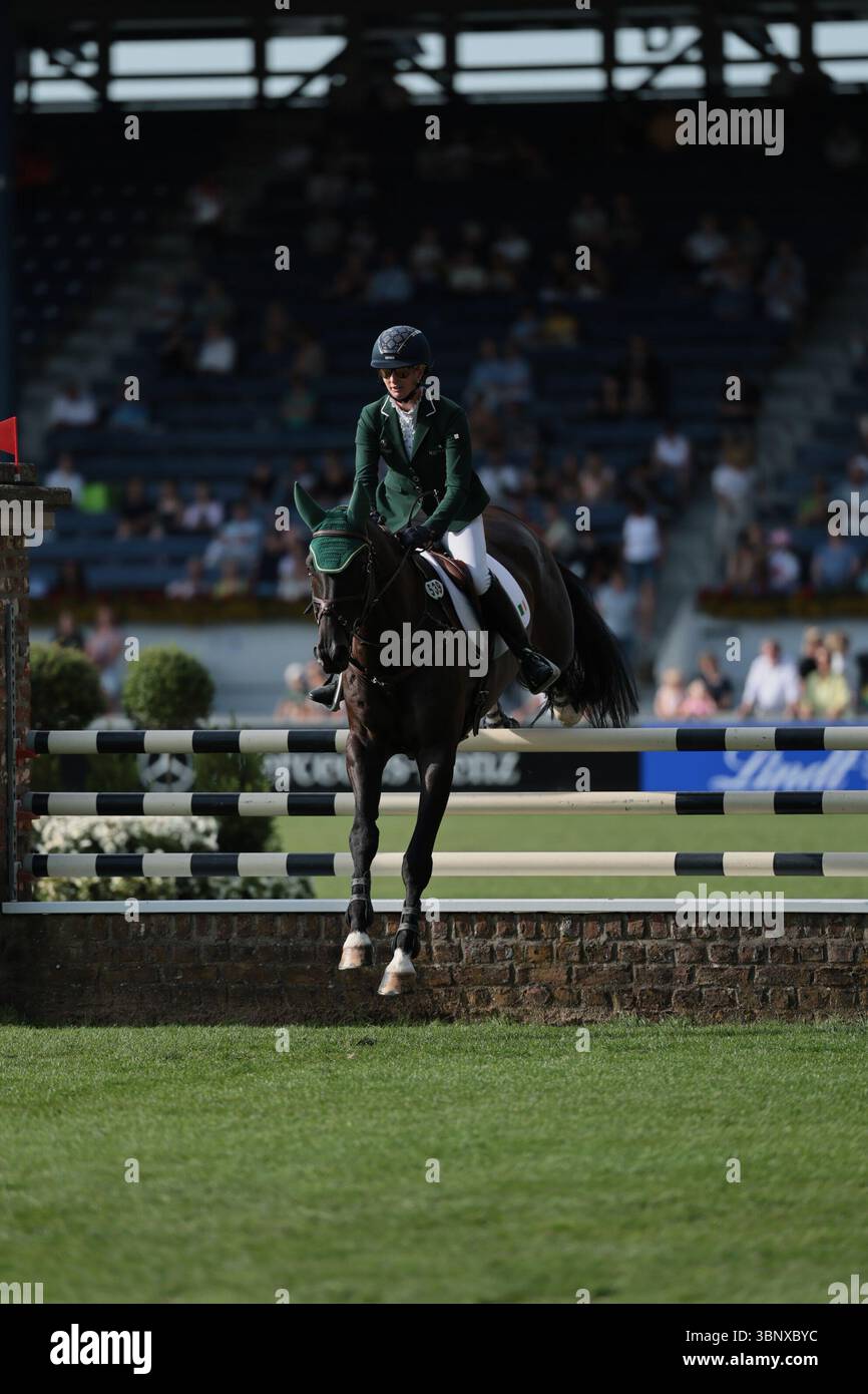 Georgie Goss of Ireland with Kojak during the showjumping of the CCIO4 ...