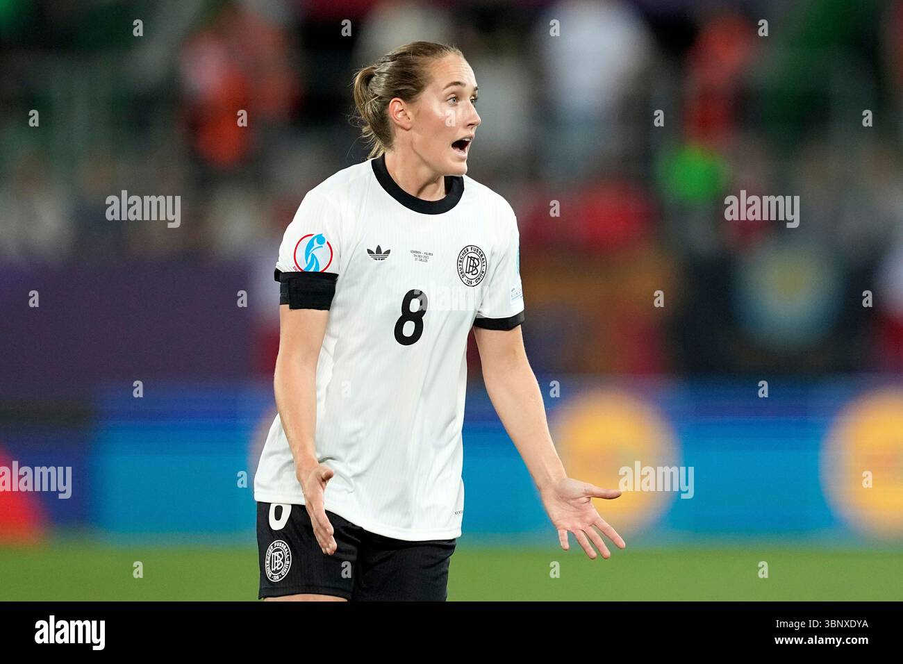 Germany's Sydney Lohmann gestures during the Euro 2025, group C, soccer ...
